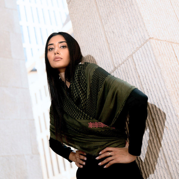 KHAKI MERINO WOOL & SILK IBRAHIM KEFFIYEH – SEP THE BRAND UK Ltd
