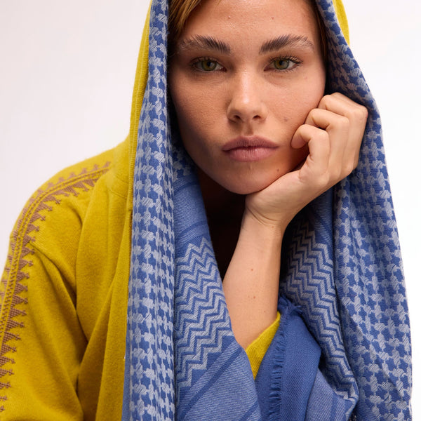 BLUE MERINO WOOL & SILK IBRAHIM KEFFIYEH – SEP THE BRAND UK Ltd